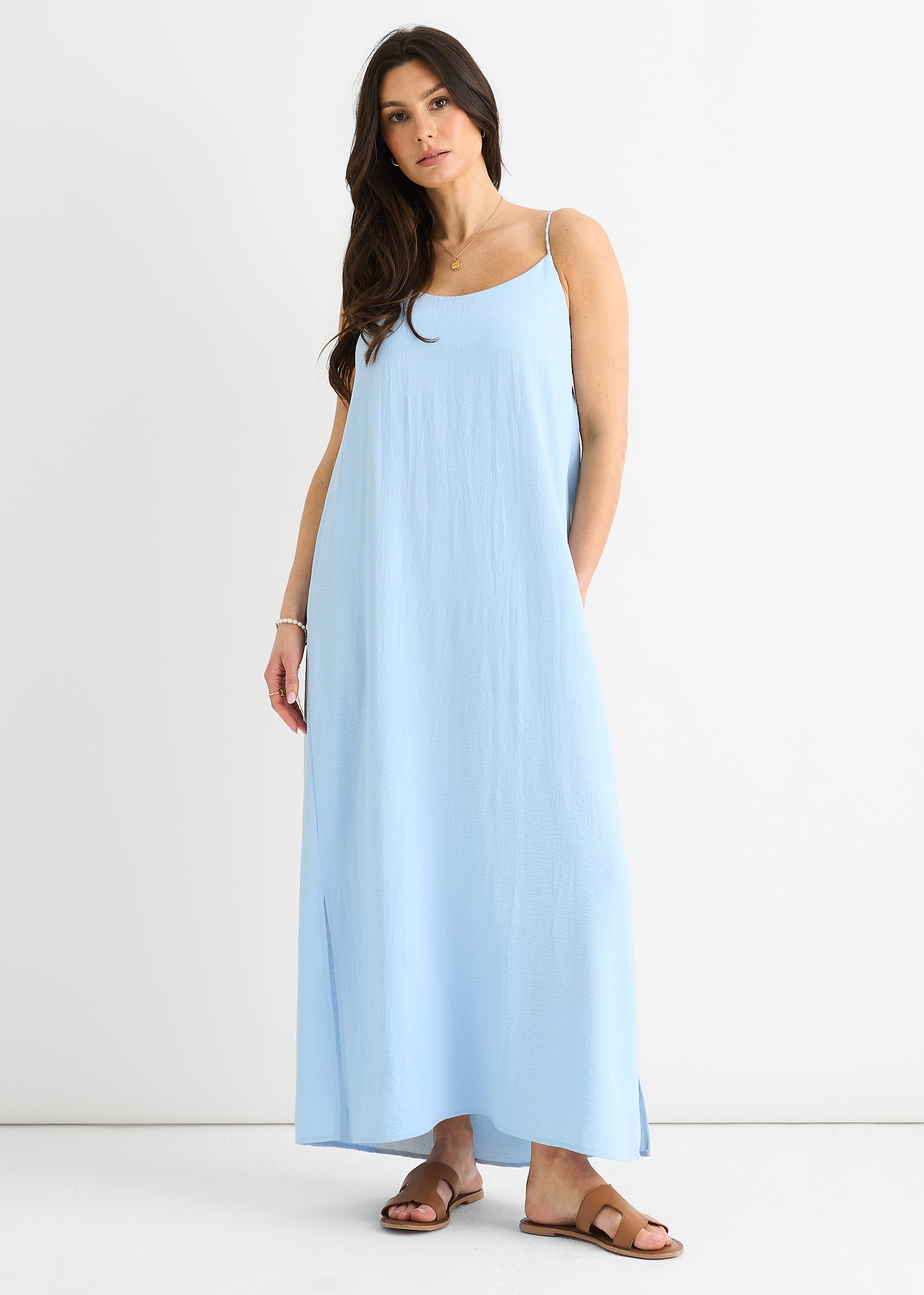 Blue Strappy Cross Back Airflow Oversized dress – Gini London
