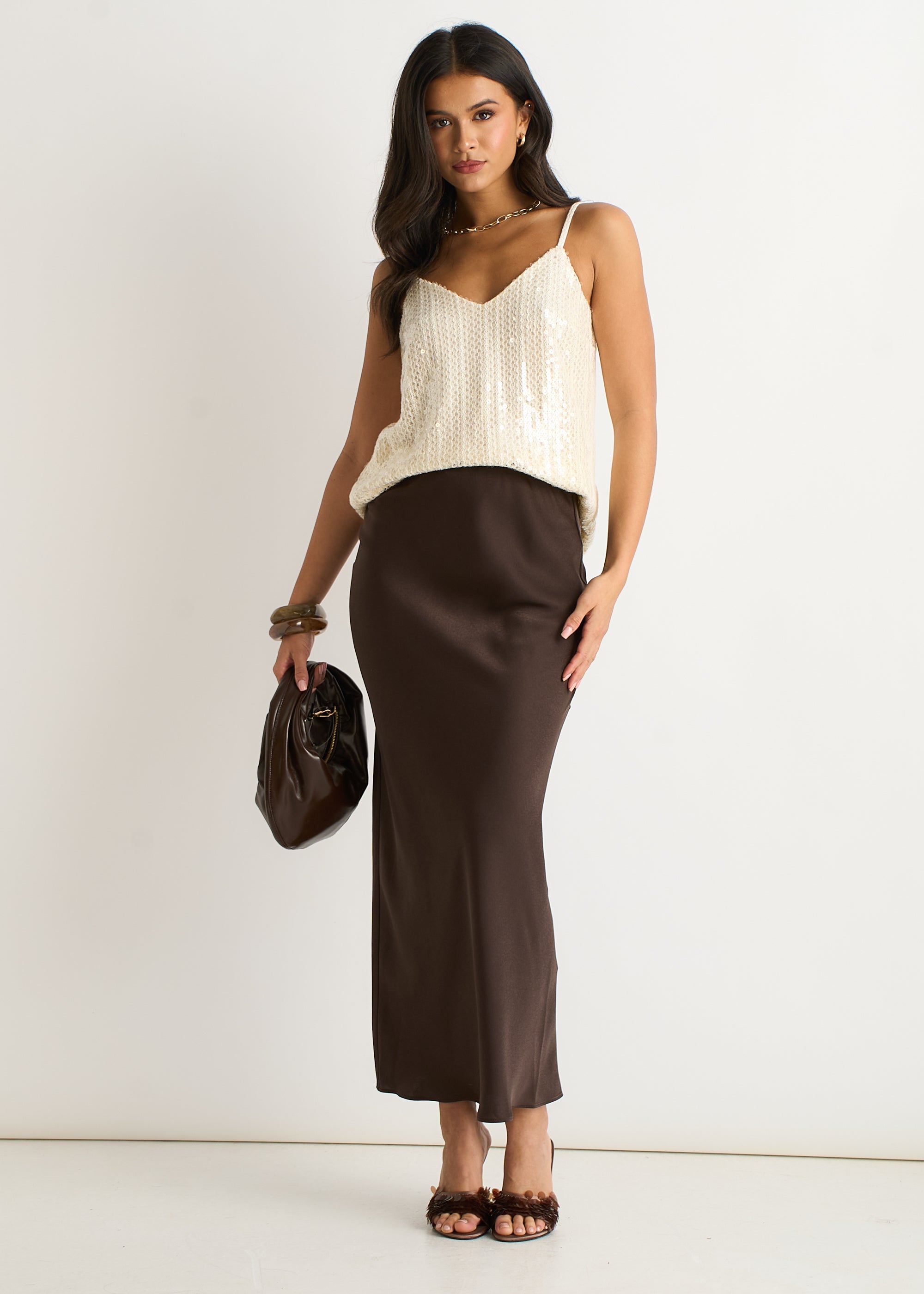 Cream Sequin V Neck Cami Top – Gini London